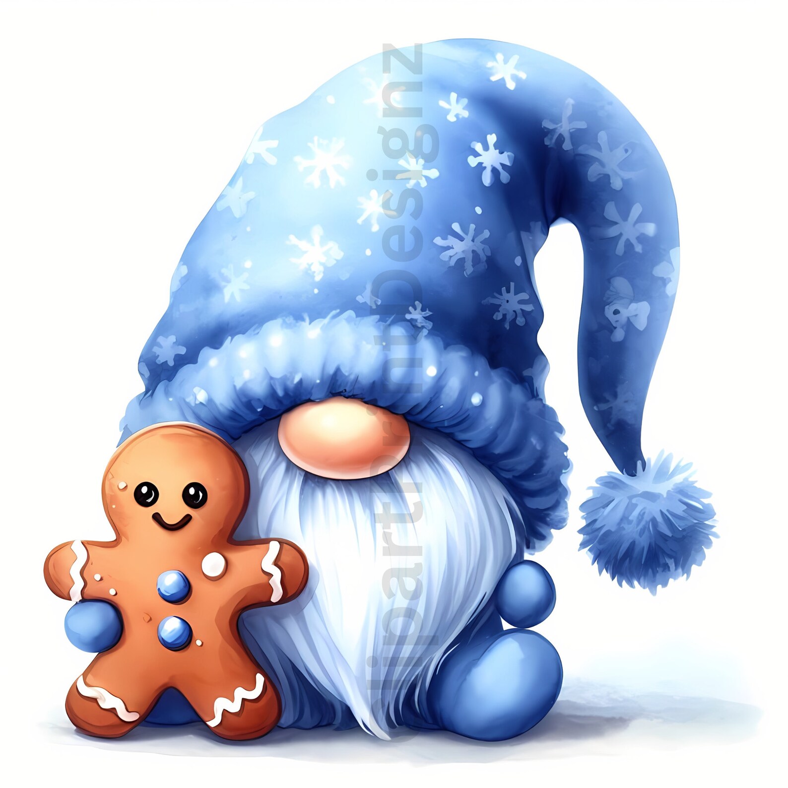 Blue Watercolor Festive Gnomes Clipart Bundle Blue Christmas Gnomes