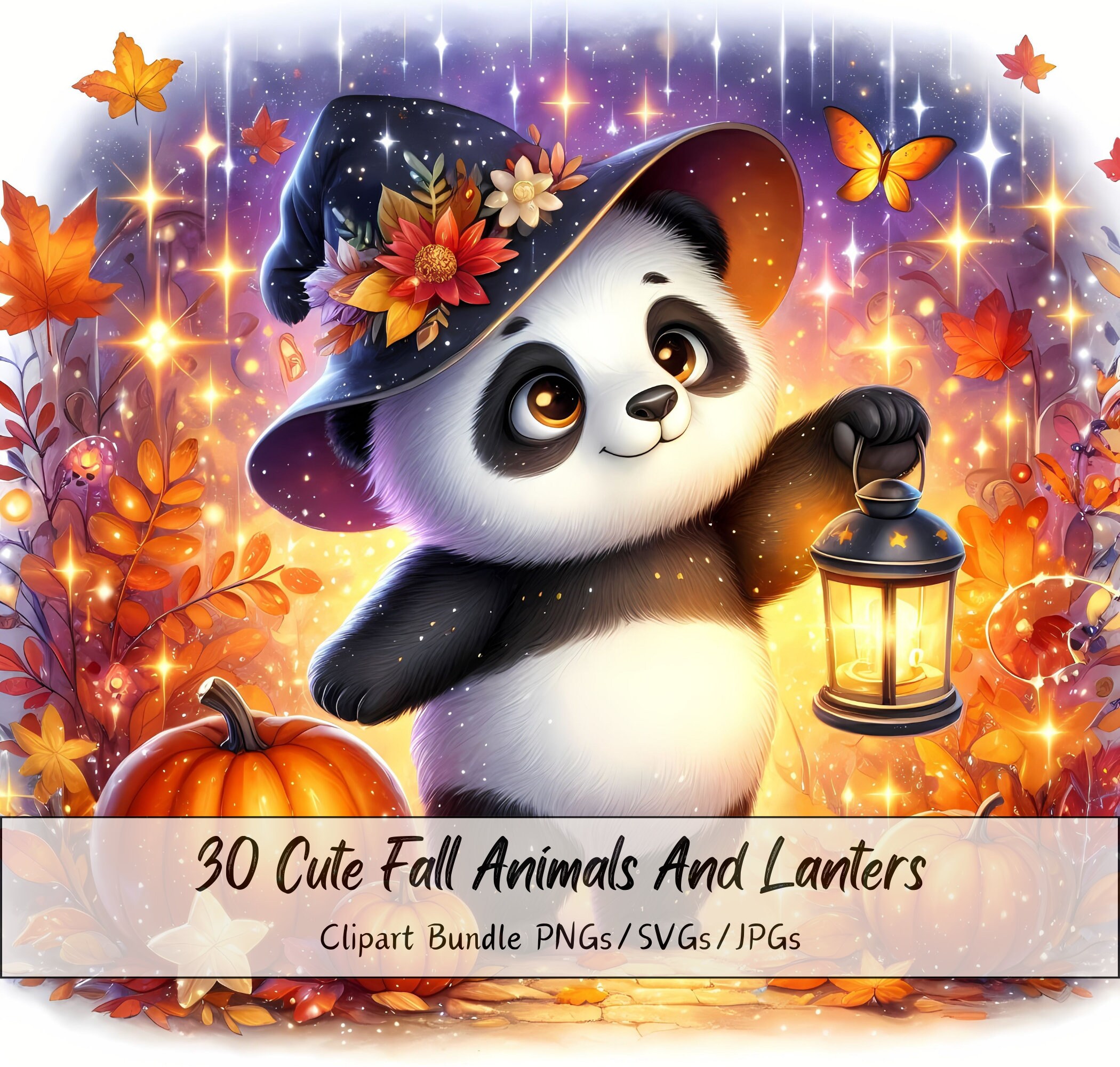 Cute Fall Animals Holding Lanterns, Clipart Bundle, Watercolor Animal ...