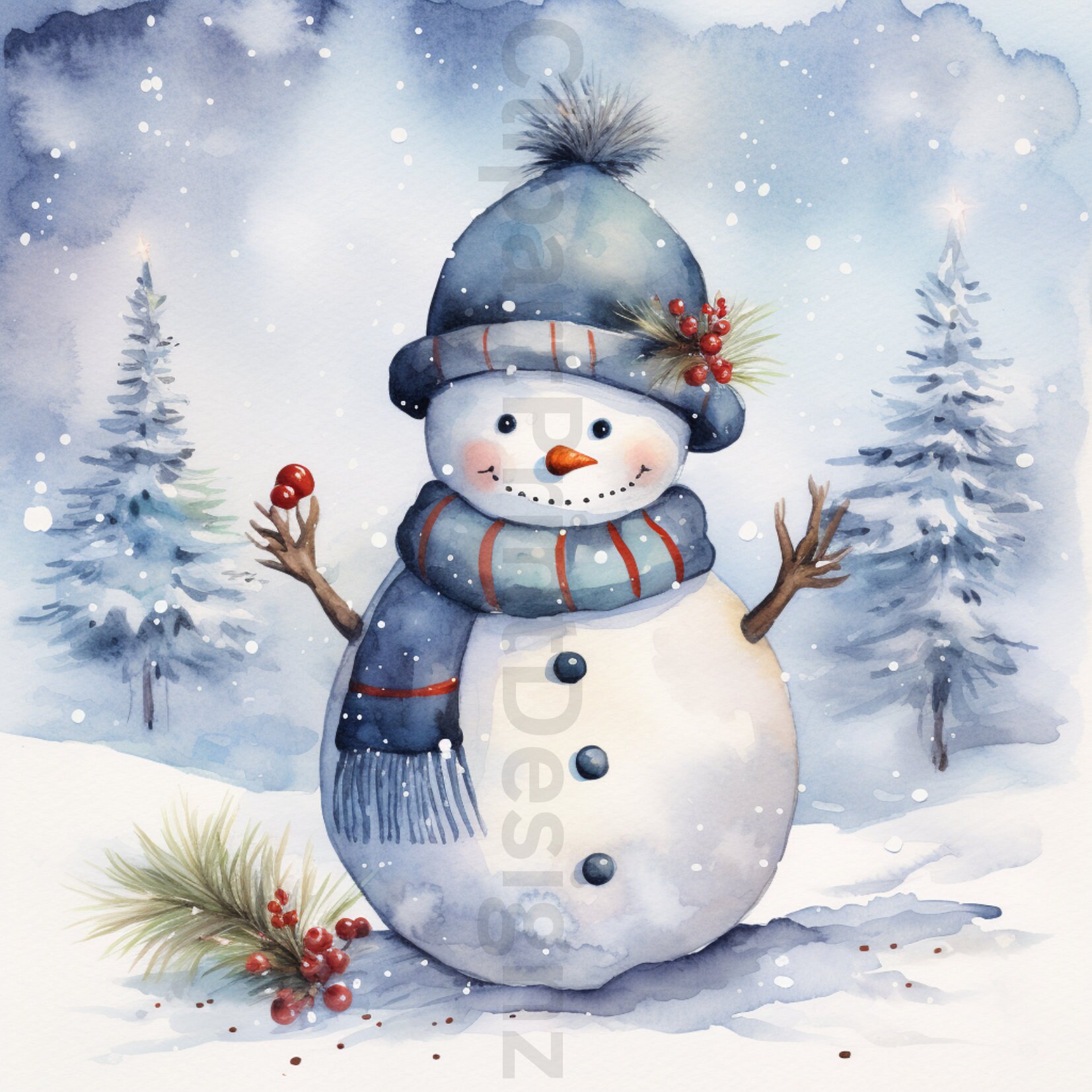10 Cute Watercolor Christmas Snowmen, High Quality Clipart Bundle, Junk ...