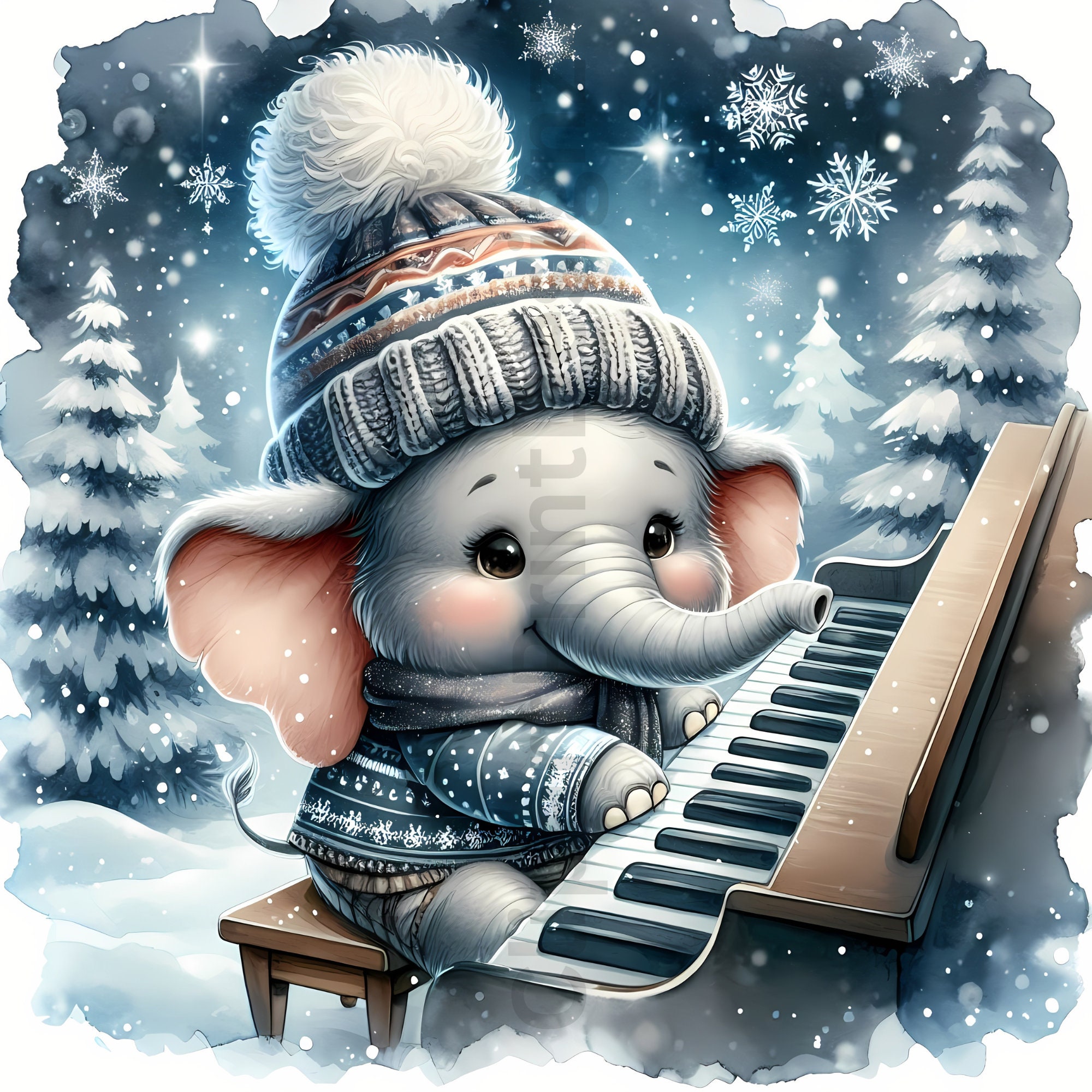 Cute Winter Elephant Clipart Bundle, Festive Watercolor Clip Art Images ...