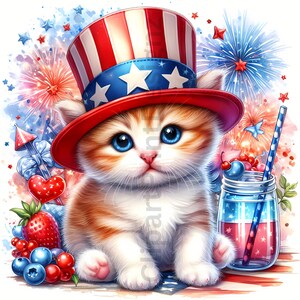 Cute 4th July Animals Clipart Bundle, Watercolor Patriotic Files Animal ...