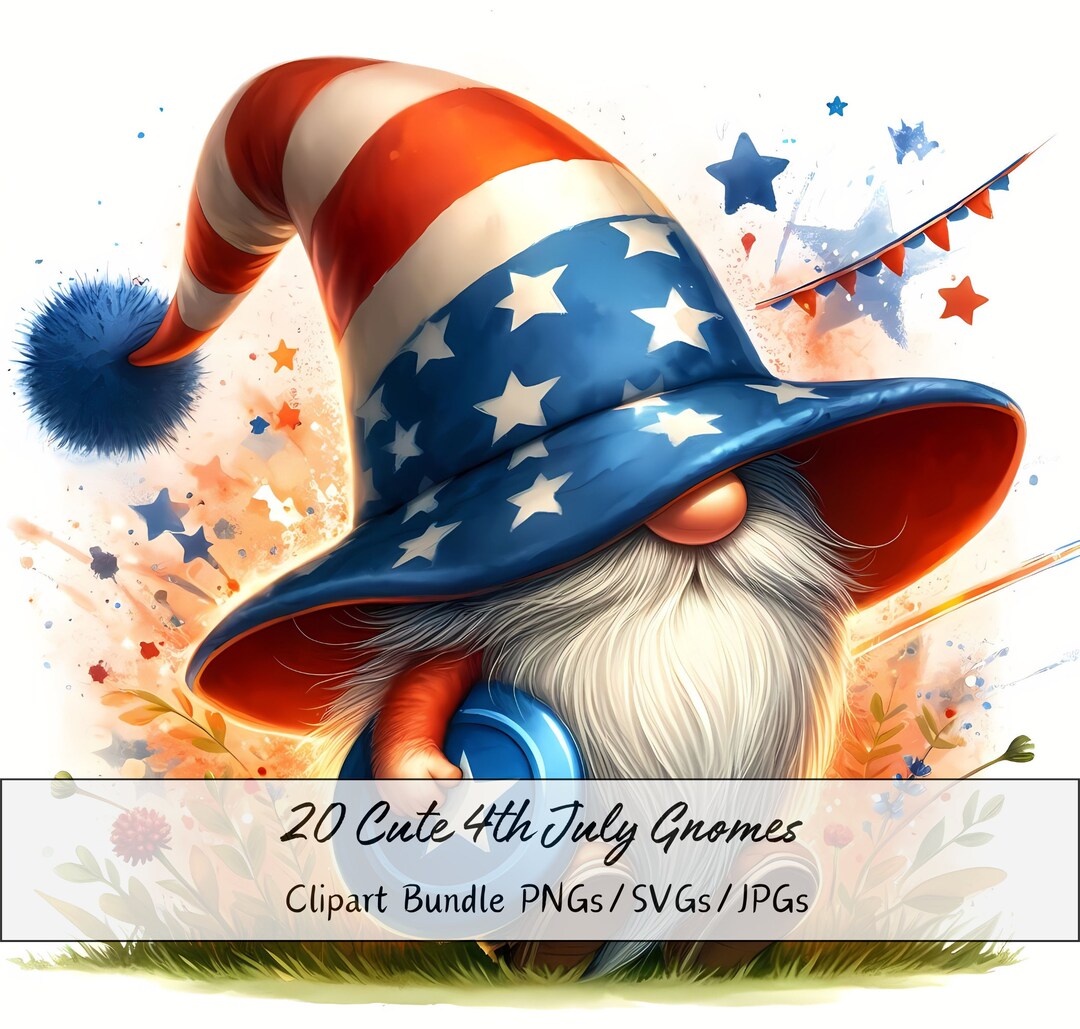 Cute 4th July Gnomes Clipart Bundle, Watercolor Patriotic Files Gnome ...
