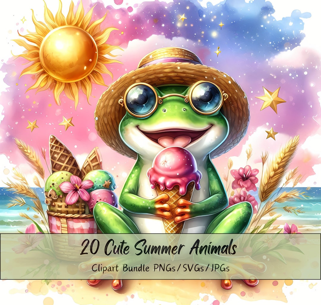 Cute Summer Animals Clipart Bundle, Watercolor Clip Art Images, High ...