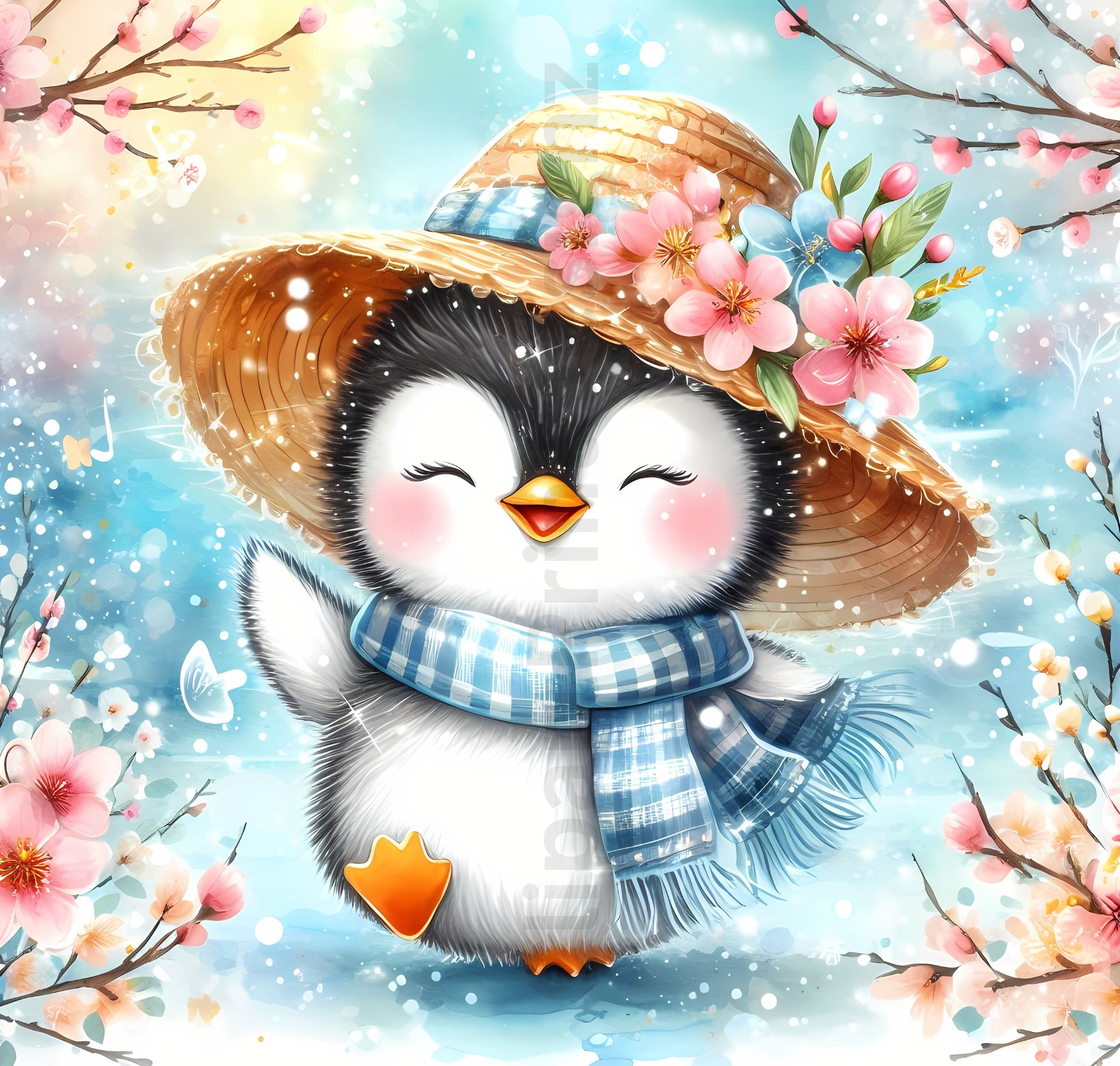 Cute Spring Penguins Clipart Bundle, Watercolor Clip Art Images, High ...