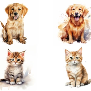 Cute Watercolor Dogs and Cats Breeds, Puppies, Kittens, Adult Dogs ...