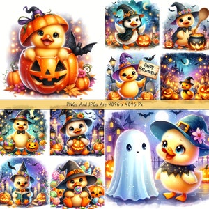 Cute Halloween Ducks Clipart Bundle, Watercolor Duck Clip Art Images ...