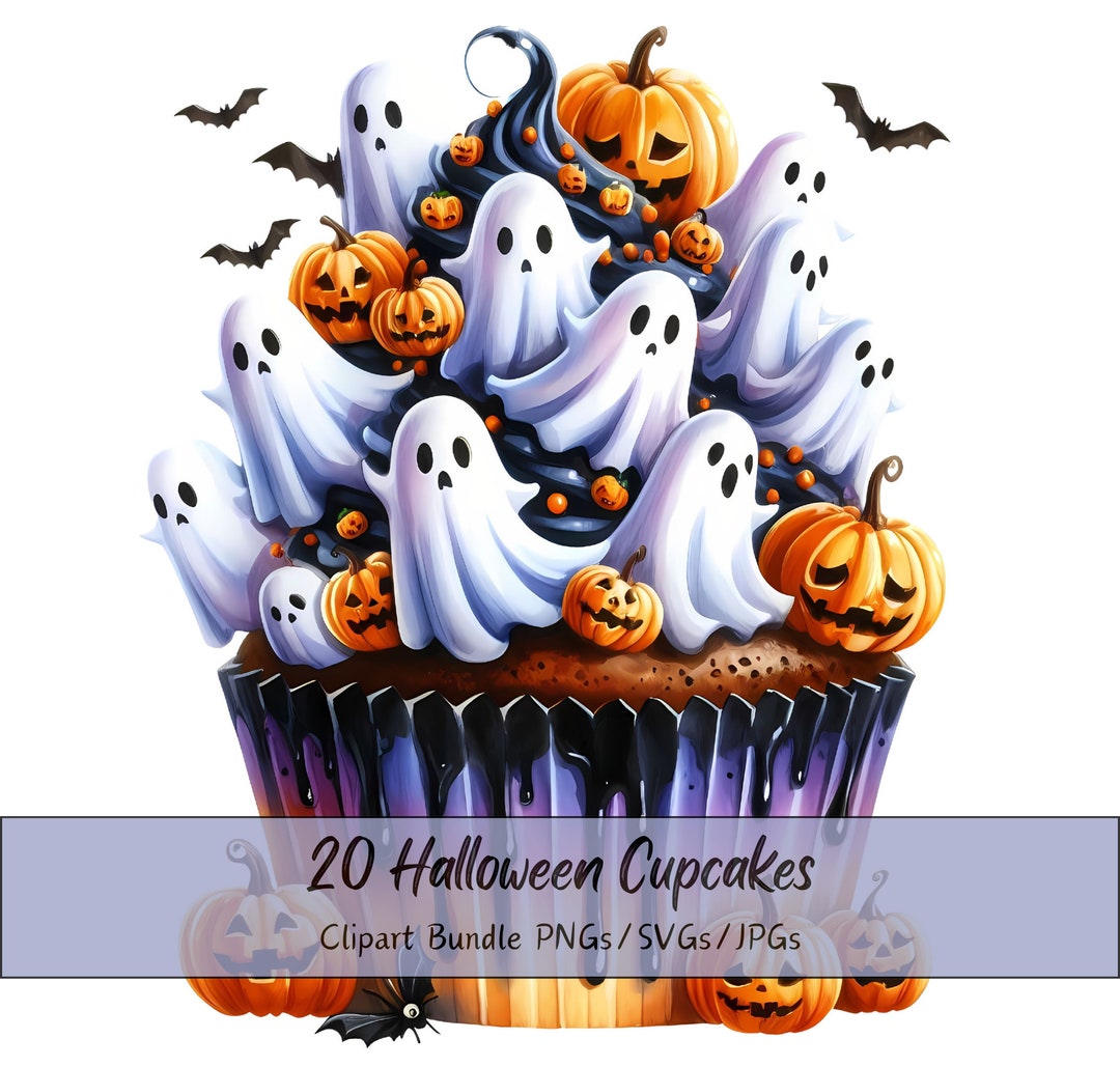 Halloween Cupcakes Clipart Bundle, Watercolor Clip Art Image, High ...