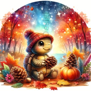 Cute Fall Turtles Clipart Bundle, Watercolor Turtle Clip Art Images ...
