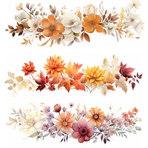 Watercolor Fall Flower Borders, 20 Pngs/jpgs/svgs, Autumn Flowers ...