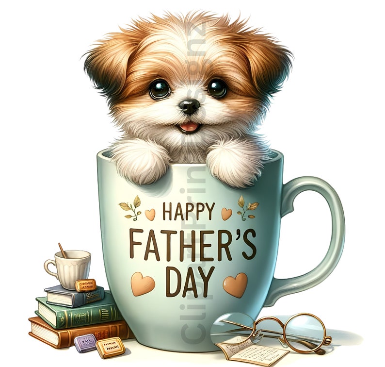 Cute Animals in Happy Father's Day Cups Clipart Bundle, Watercolor Clip ...