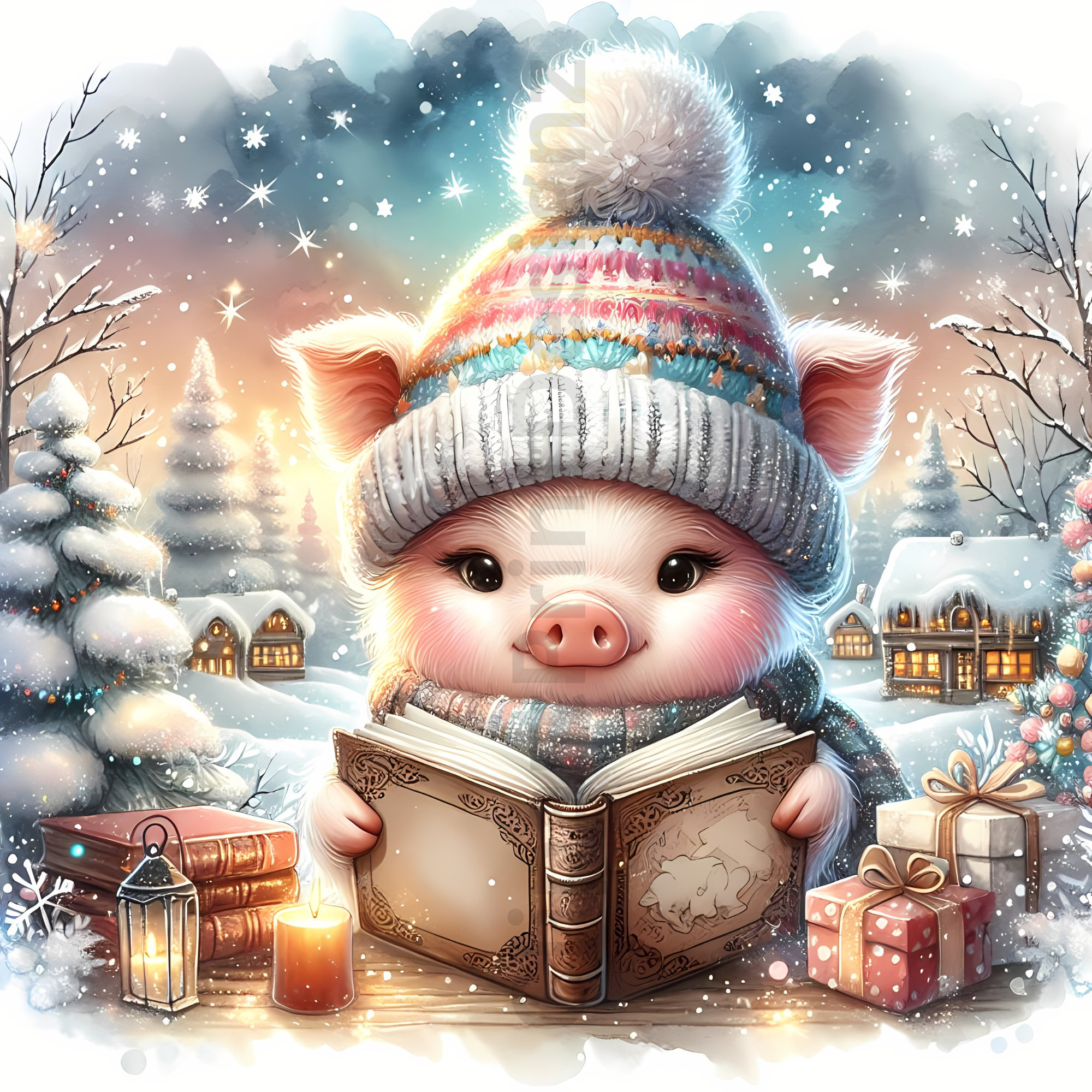 Cute Winter Pig Clipart Bundle, Festive Watercolor Clip Art Images, 20 ...
