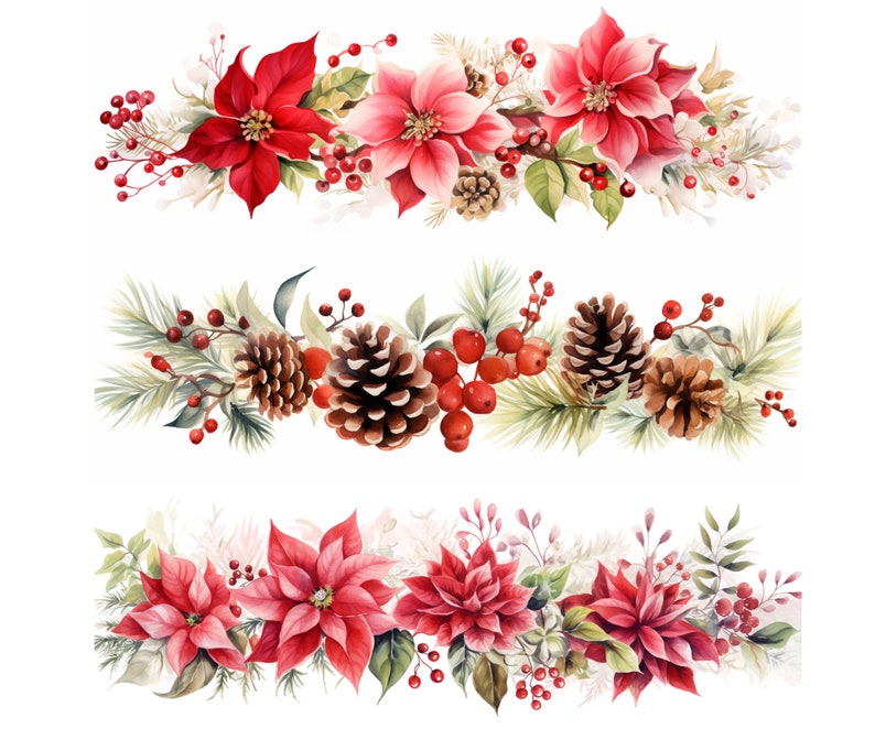 Watercolor Christmas Flower Borders Clipart, 20 Floral Pngs/jpgs/svgs ...