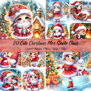 Cute Christmas Mrs. Santa Claus Clipart Bundle, Xmas Clauses Clip Art ...