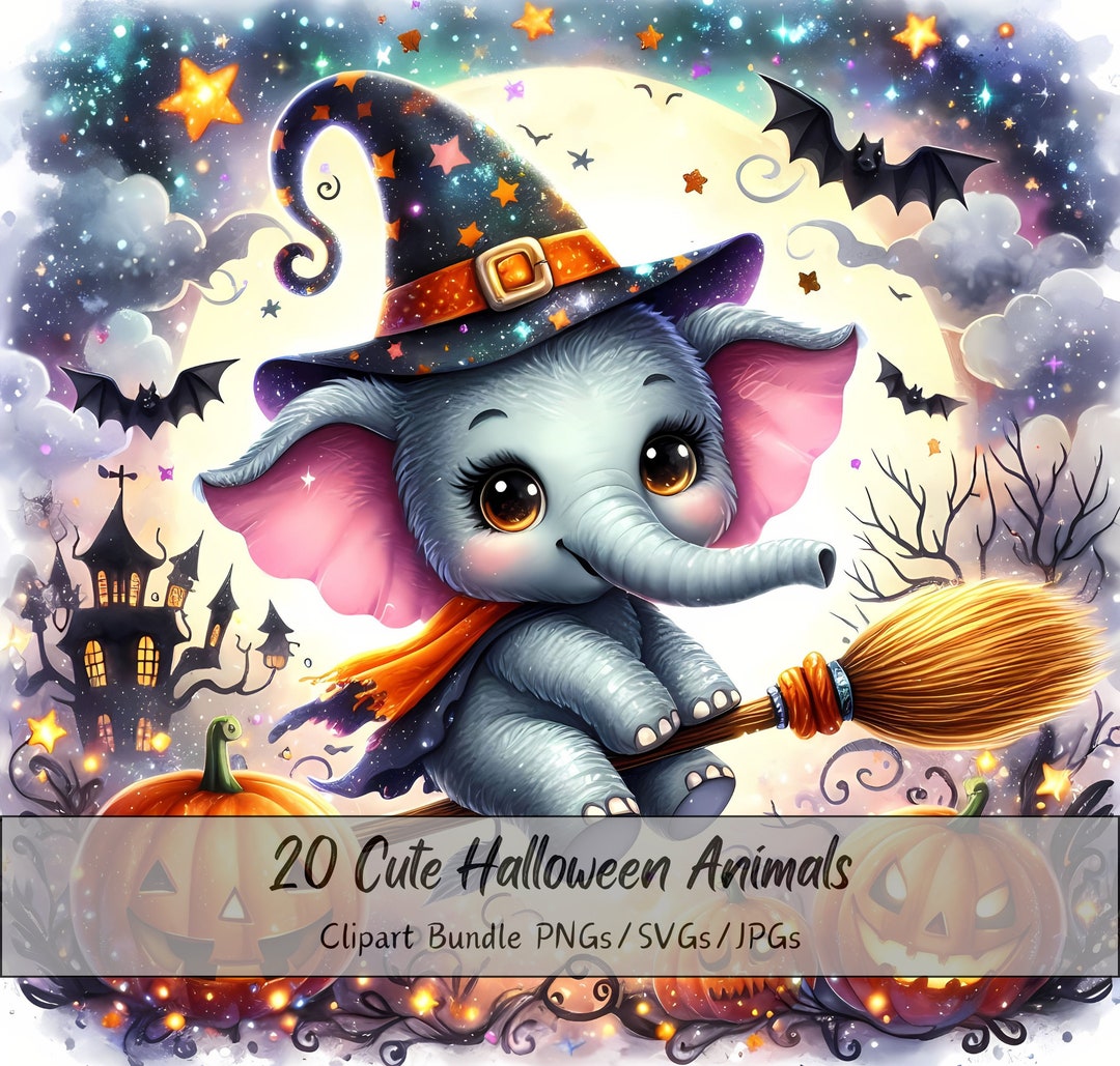Cute Halloween Animals Clipart Bundle, Watercolor Clip Art Images, High ...