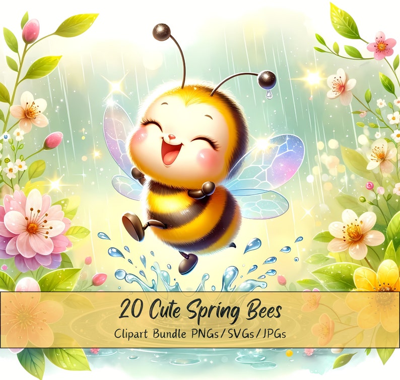 Cute Spring Bees Clipart Bundle, Watercolor Clip Art Images, 26 High ...