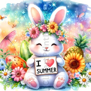 Cute Summer Rabbits Clipart Bundle, Watercolor Rabbit Clip Art Images ...