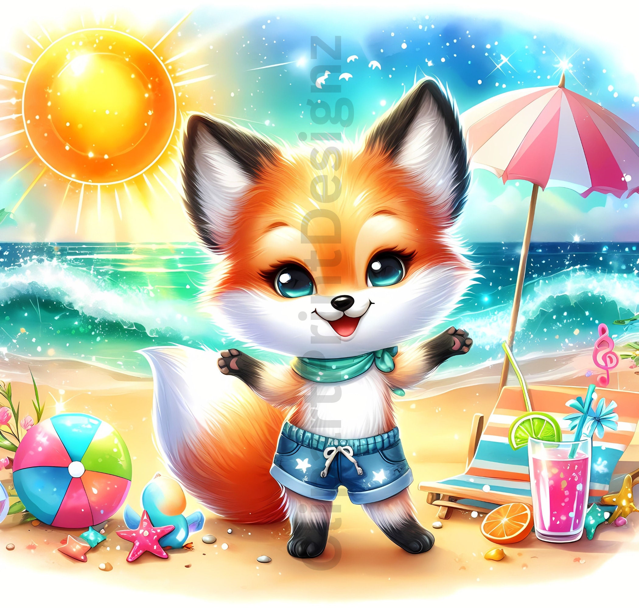 Cute Summer Foxes Clipart Bundle, Watercolor Fox Clip Art Images, High ...