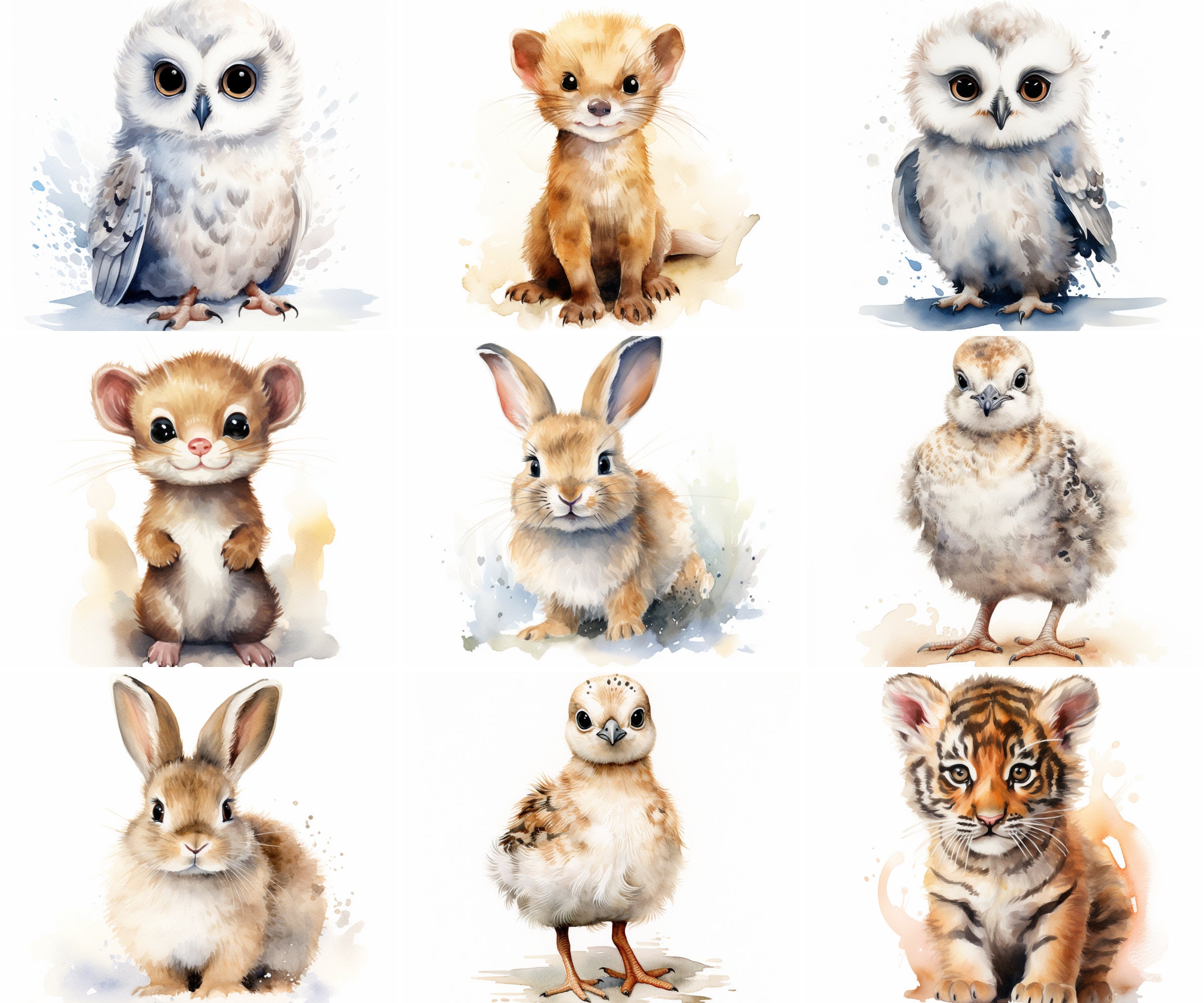 46 Watercolor Winter Animals Clipart Bundle, Cute Baby Animals, Nursery ...
