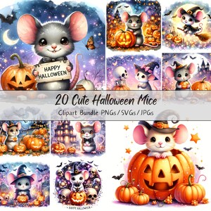 Cute Halloween Mouse Clipart Bundle, Watercolor Mice Clip Art Images ...