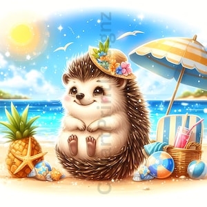 Cute Summer Hedgehogs Clipart Bundle, Watercolor Hedgehog Clip Art ...