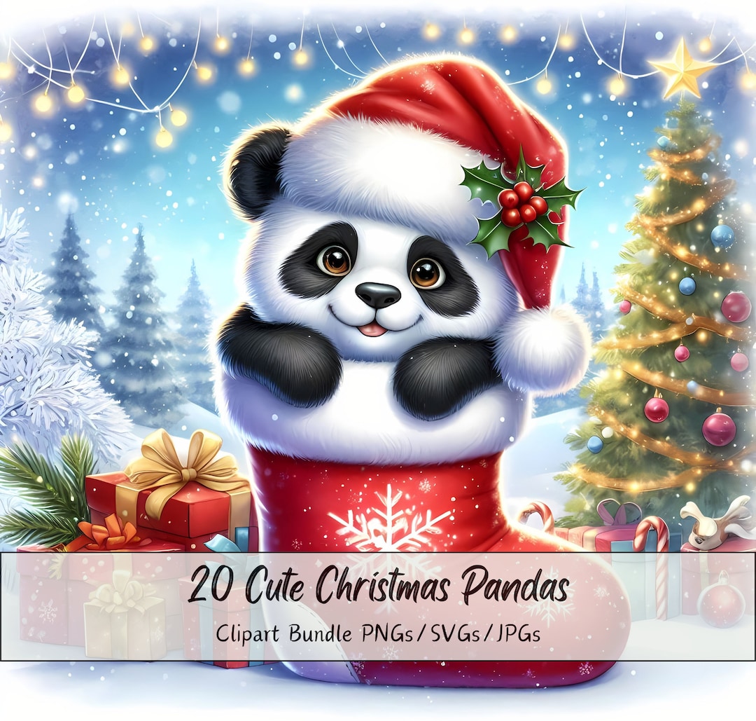 Cute Christmas Pandas Clipart Bundle, Xmas Panda Clip Art Images ...