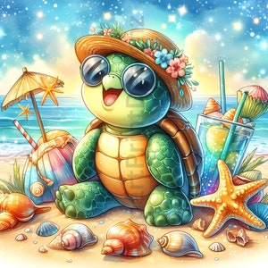 Cute Summer Turtles Clipart Bundle, Watercolor Turtle Clip Art Images ...
