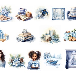 Cozy Winter Clipart Bundle, Blue Winter, Cute Watercolor Christmas ...