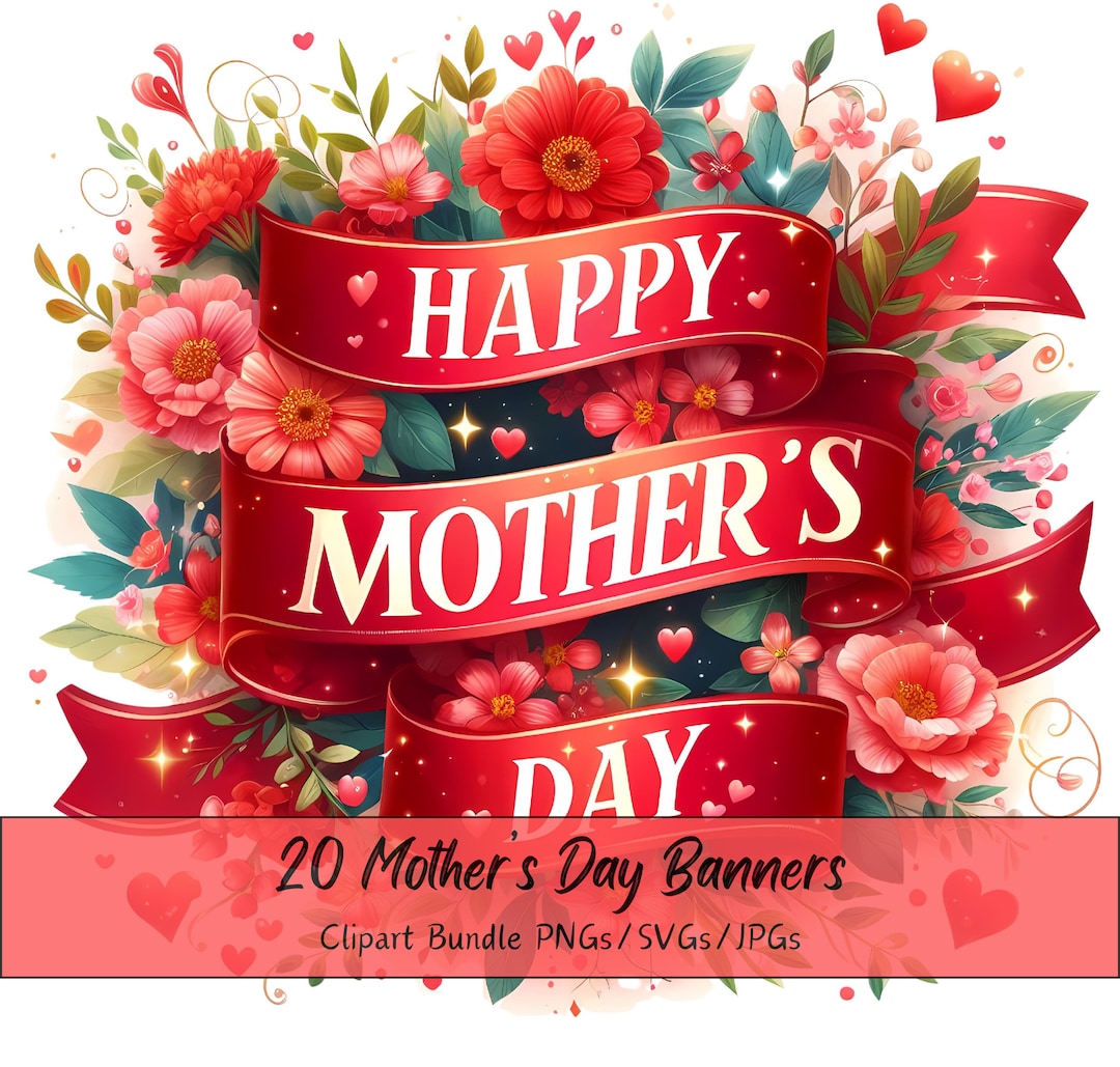 Happy Mother's Day Banners Clipart Bundle, Watercolor Clip Art Images ...