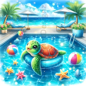 Cute Summer Turtles Clipart Bundle, Watercolor Turtle Clip Art Images ...