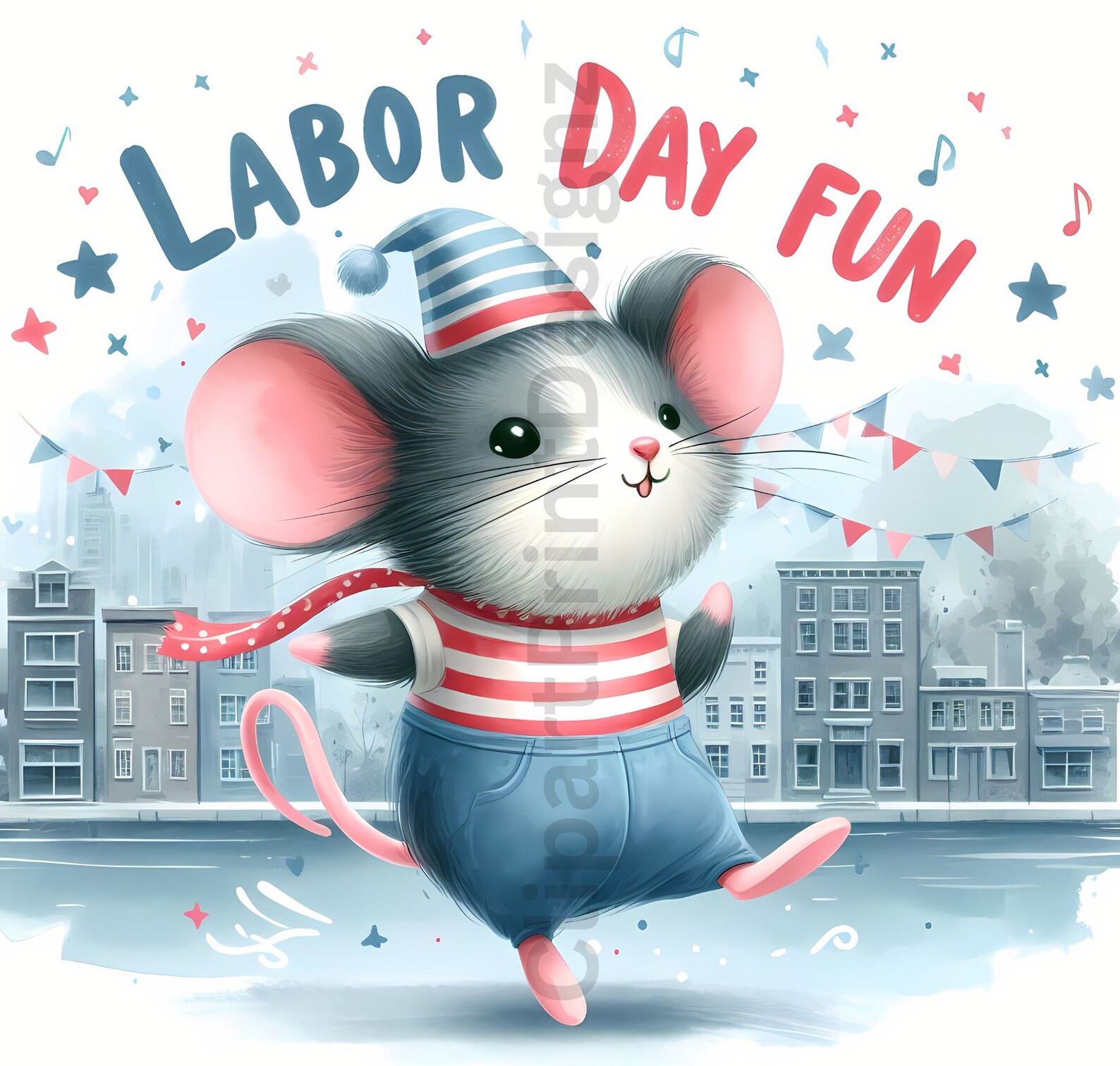 Cute Labor Day Animals Clipart Bundle, Watercolor Patriotic Files ...