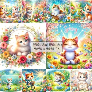 Cute Spring Cats Clipart Bundle, Watercolor Clip Art Images, 20 High ...