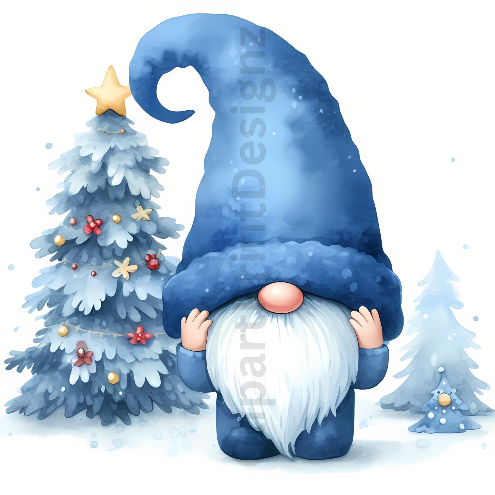 Blue Watercolor Festive Gnomes Clipart Bundle, Blue Christmas Gnomes ...