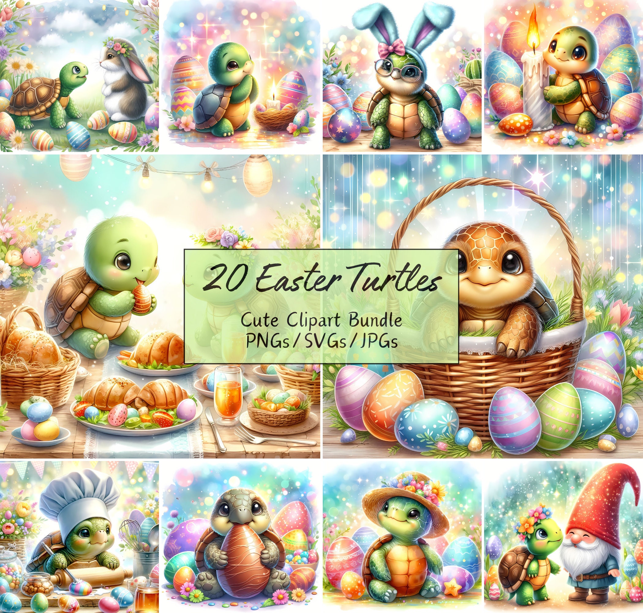 Cute Easter Turtles Clipart, Funny Watercolor Animal Images, High ...