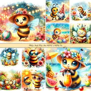 Cute Summer Bees Clipart Bundle, Watercolor Bee Clip Art Images, High ...