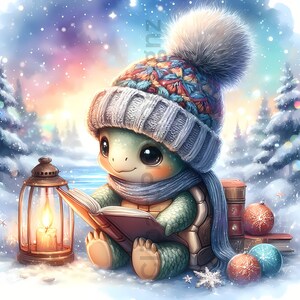 Cute Winter Animals Reading Clipart Bundle, Festive Watercolor Clip Art ...