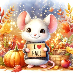 Cute Fall Mouse Clipart Bundle, Watercolor Autumn Mice Clip Art Images ...