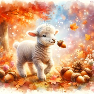 Cute Fall Lambs Clipart Bundle, Watercolor Lamb Clip Art Images, High ...