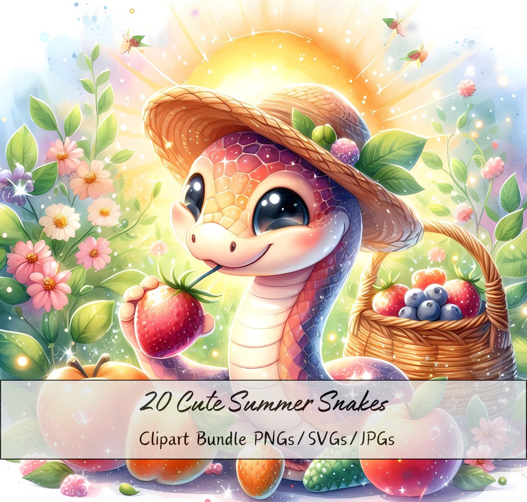 Cute Summer Snakes Clipart Bundle, Watercolor Snake Clip Art Images ...