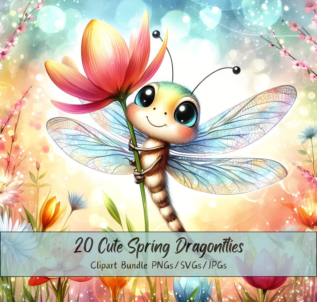 Cute Spring Dragonflies Clipart Bundle, Watercolor Clip Art Images ...
