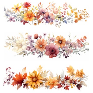 Watercolor Fall Flower Borders, 20 Pngs/jpgs/svgs, Autumn Flowers ...