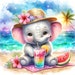 Cute Summer Elephants Clipart Bundle, Watercolor Elephant Clip Art ...