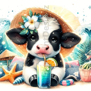 Cute Summer Cows Clipart Bundle, Watercolor Cow Clip Art Images, High ...