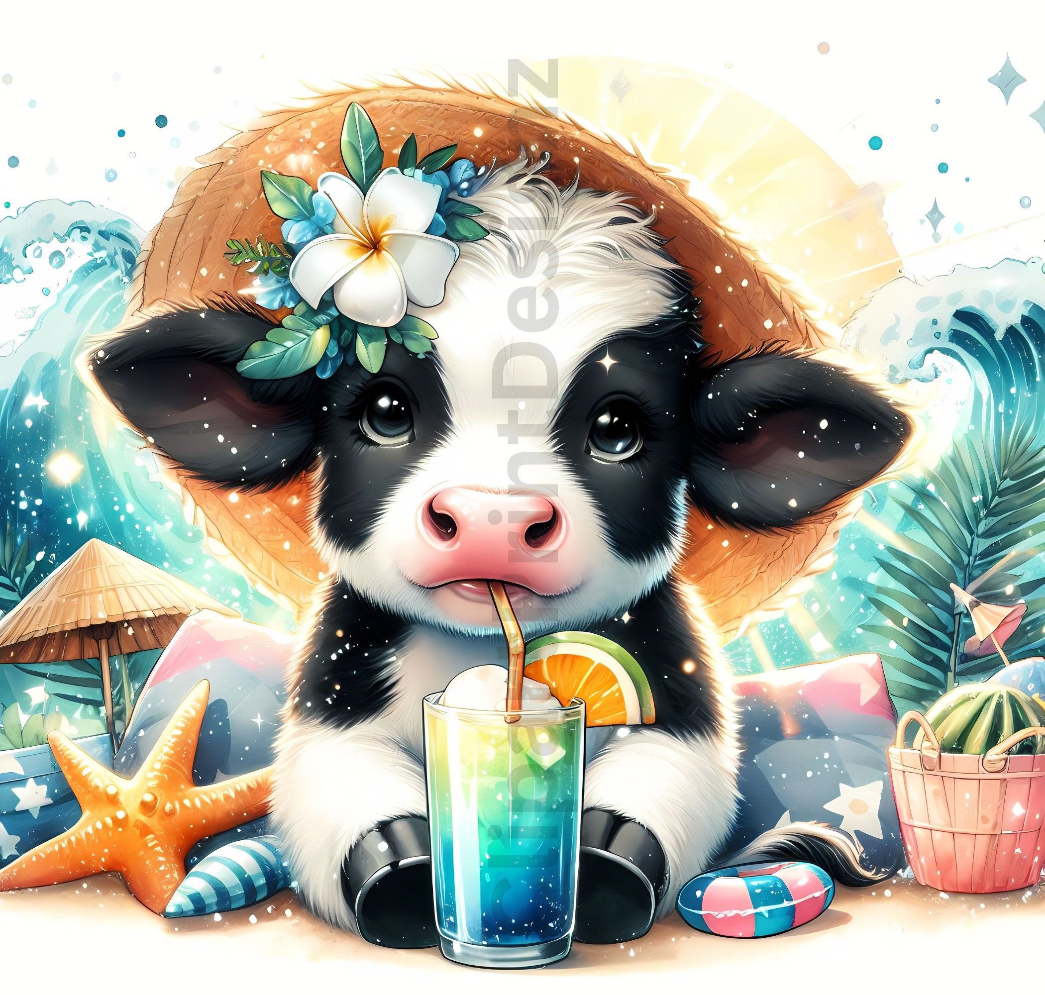 Cute Summer Cows Clipart Bundle, Watercolor Cow Clip Art Images, High ...