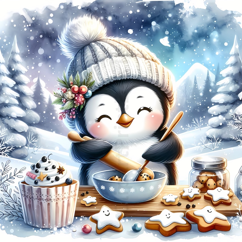 Cute Winter Penguin Clipart Bundle Watercolor Clip Art - Etsy