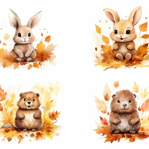 Watercolor Baby Fall Animals Clipart Bundle, 32 Cute Woodland Animals ...