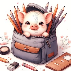 Cute Back to School Pigs Clipart Bundle, Watercolor Pig Clip Art Images ...