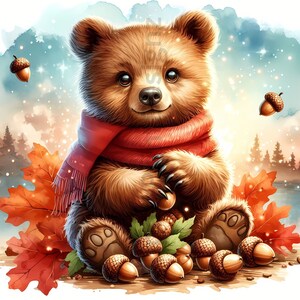Cute Fall Bears Clipart Bundle, Watercolor Autumn Bear Clip Art Images ...