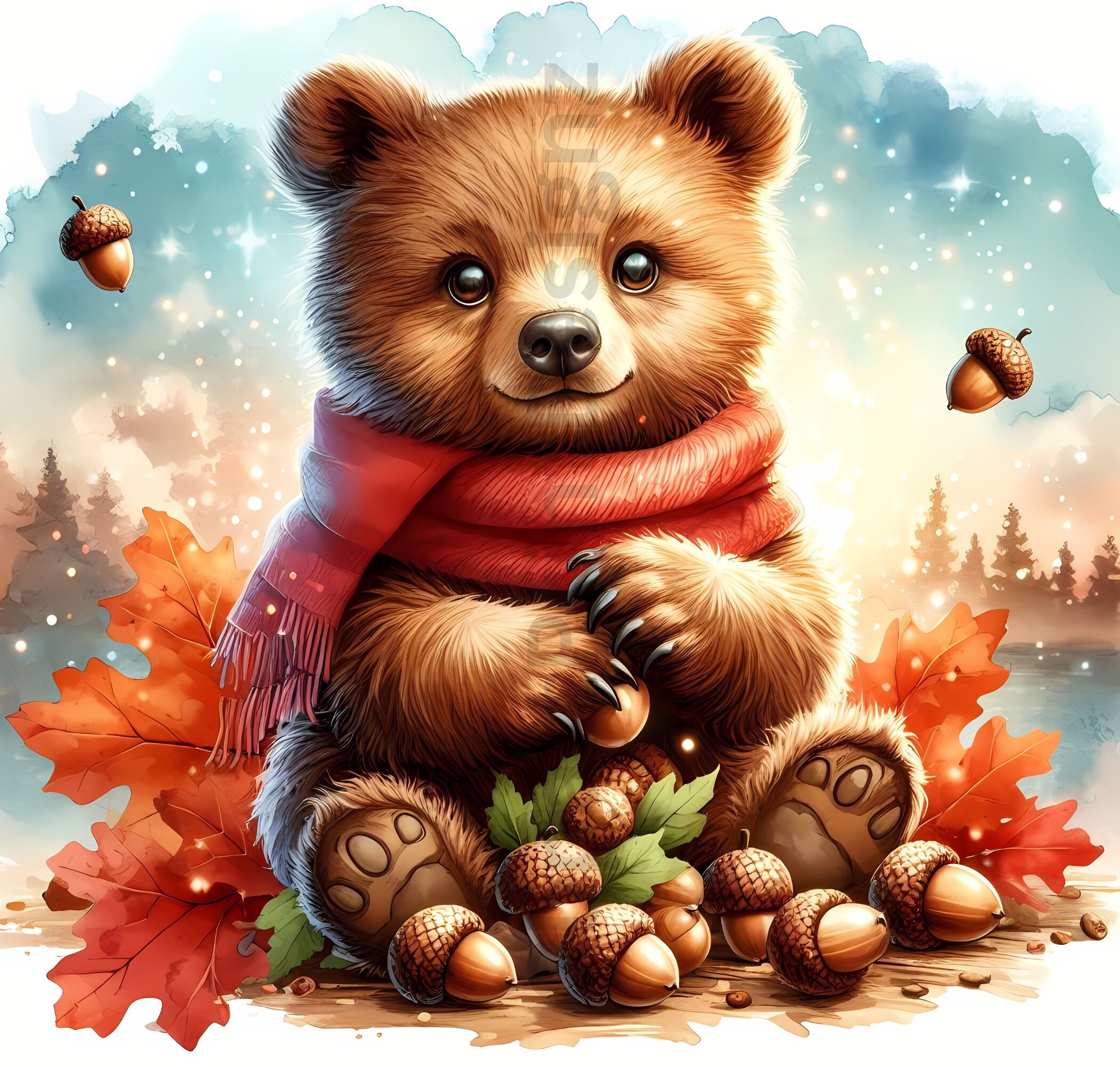 Cute Fall Bears Clipart Bundle, Watercolor Autumn Bear Clip Art Images ...