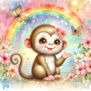Cute Spring Monkeys Clipart Bundle, Watercolor Clip Art Images, 20 High ...