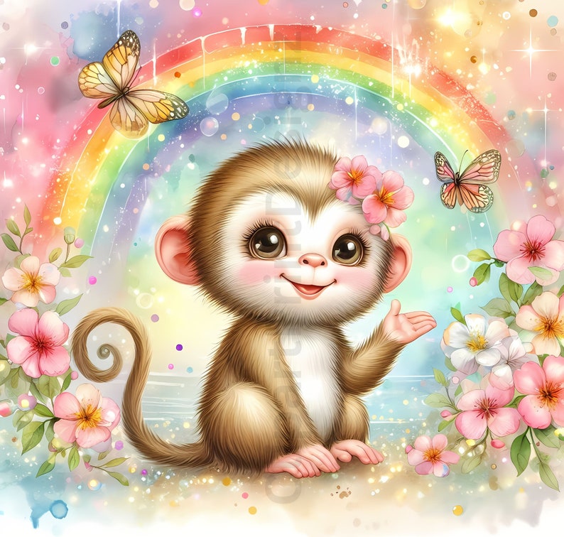 Cute Spring Monkeys Clipart Bundle, Watercolor Clip Art Images, 20 High ...